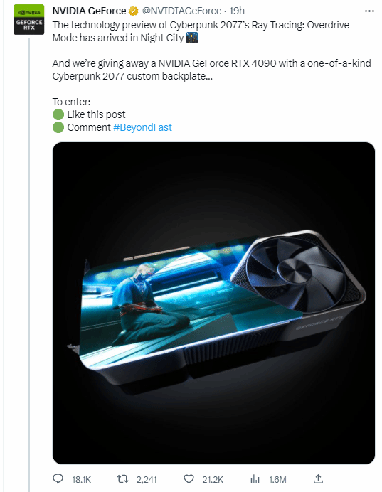 夜之城最佳拍档！英伟达官推抽《2077》限定版4090 - 游民星空的动态 - TapTap