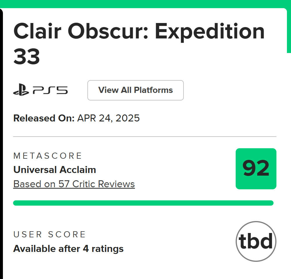 《光与影：33号远征队》目前是2025年评分最高的游戏 - 3DM游戏网的动态 - TapTap