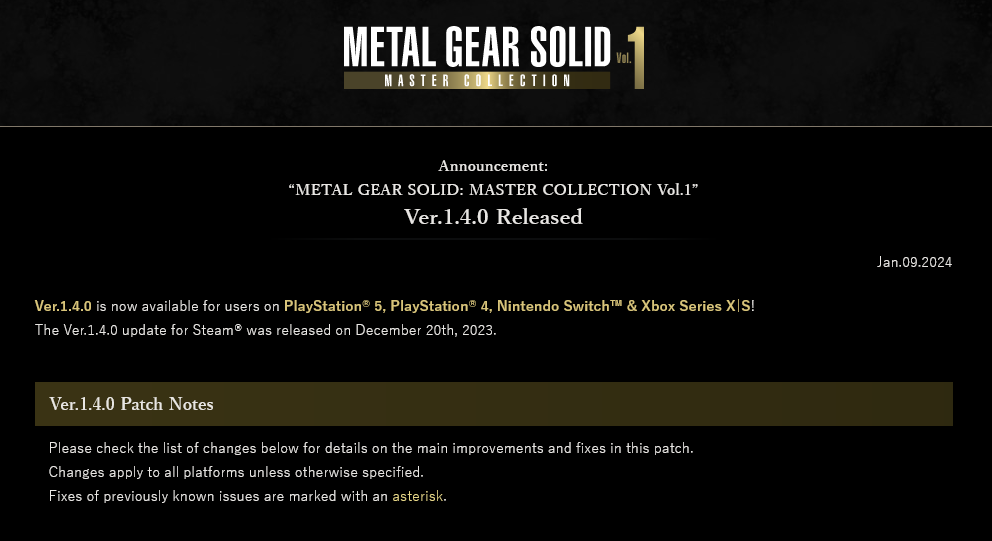 《合金装备：大师合集Vol.1》主机版v1.4.0更新发布 - 3DM游戏网的动态 - TapTap